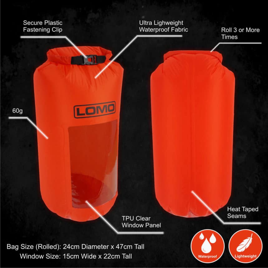 Ultra Light Weight Dry Bag 20L Red With Window | Lomo Watersport UK ...